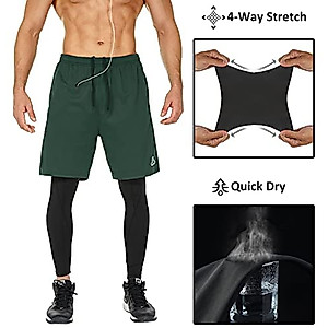 SILKWORLD Men's 2 in 1 Running Compression Tights Pants Mesh Athletic Workout Gym Legging,Black,Large