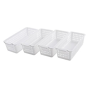 Saedy 4-Pack Slim Storage Basket, Plastic Organized Baskets, White