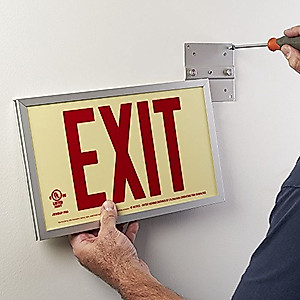 Jessup Glo Brite 7210-SAF-B P50 Non Electrical, Glow-in-The-Dark (Photoluminescent) Screen-Printed Eco Exit Sign, Single-Sided with Aluminum Frame and Bracket, 7.5" by 13", Red