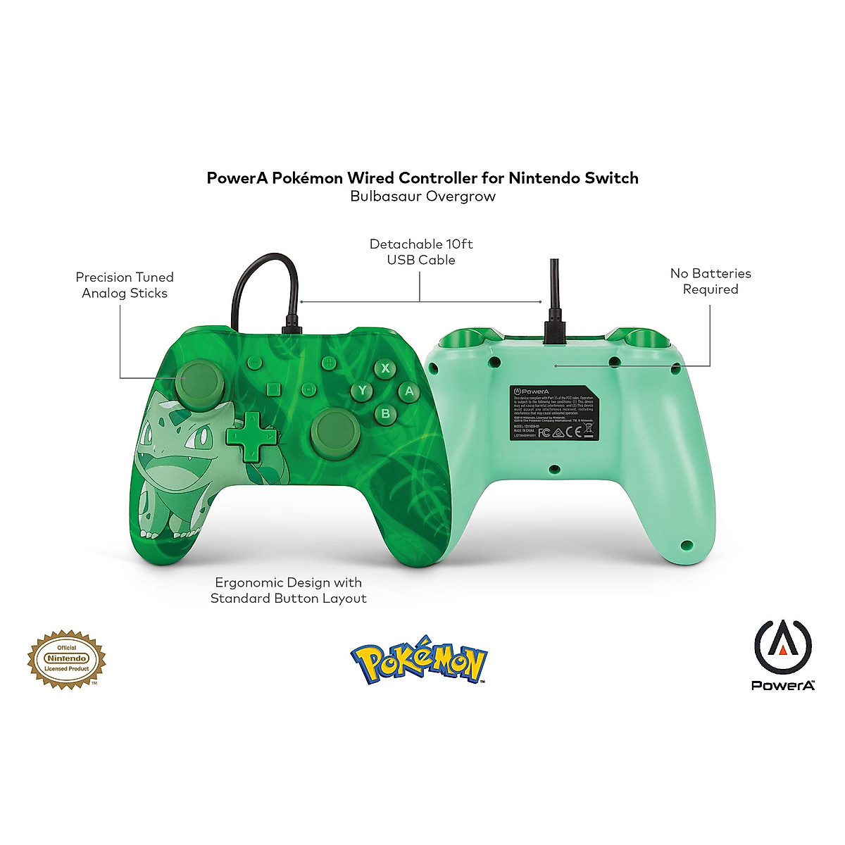 PowerA Wired Controller for Nintendo Switch - Pokémon: Bulbasaur Overgrow, Gamepad, Game controller, Wired controller, Officially licensed