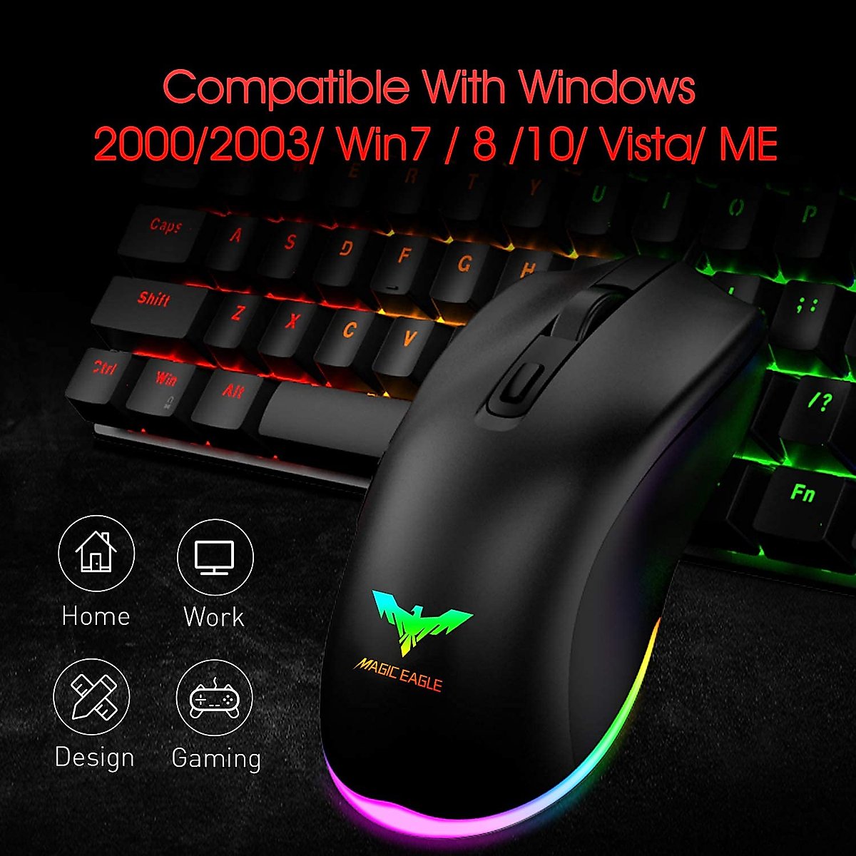 Havit RGB Gaming Mouse Wired PC Gaming Mice with 7 Color Backlight, 6 Buttons, Up to 6400 D P I Computer USB Mouses for Desktop Laptop Gamer & Work (Renewed)