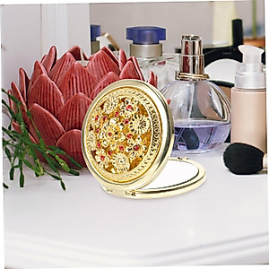 KOHARA 2pcs Hollow Makeup Mirror Wallet for Women Round Vanity Mirror Wallets for Woman Womens Purse Foldable Compact Mirror Mini Compact Mirror Small Makeup Mirror Cosmetic Mirror (Golden 7x7x18cm)