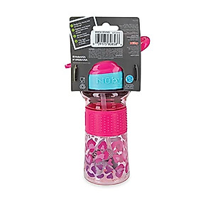 Nuby Thirsty Kids No Spill Flip-It Reflex Travel Cup with Soft Silicone Spout, 12 Oz, Pink Leopard