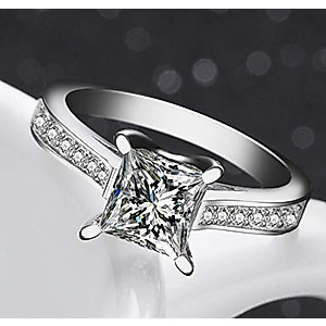 Jude Jewelers Stainless Steel 4 Carat Princess Cut Wedding Engagement Halo Bridal Proposal Ring (Silver, 9)