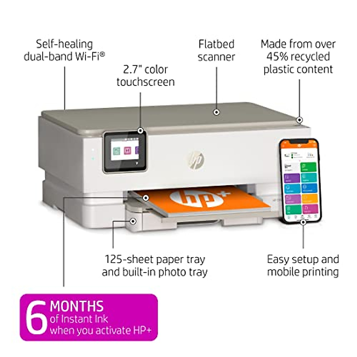 HP ENVY Inspire 7255e Wireless Color All-in-One Printer with bonus 6 months Instant Ink (1W2Y9A) White