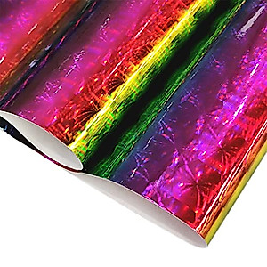 HYANG Holographic Geometry Geometry Iridescence Rainbow PU Faux Leather Sheets 1 Roll 12"X53"(30cmX135cm), Faux Leather Very Suitable for Crafts Making Leather Earrings, Bows, Handbag ，Sewing