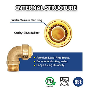 HQMPC 3/4" PEX Fittings No Lead Male PushFit Elbow 90-Degree - 6pcs 3/4" 90 Degree Elbow Push-to-Connect Plumbing Fitting for Copper, PEX, CPVC