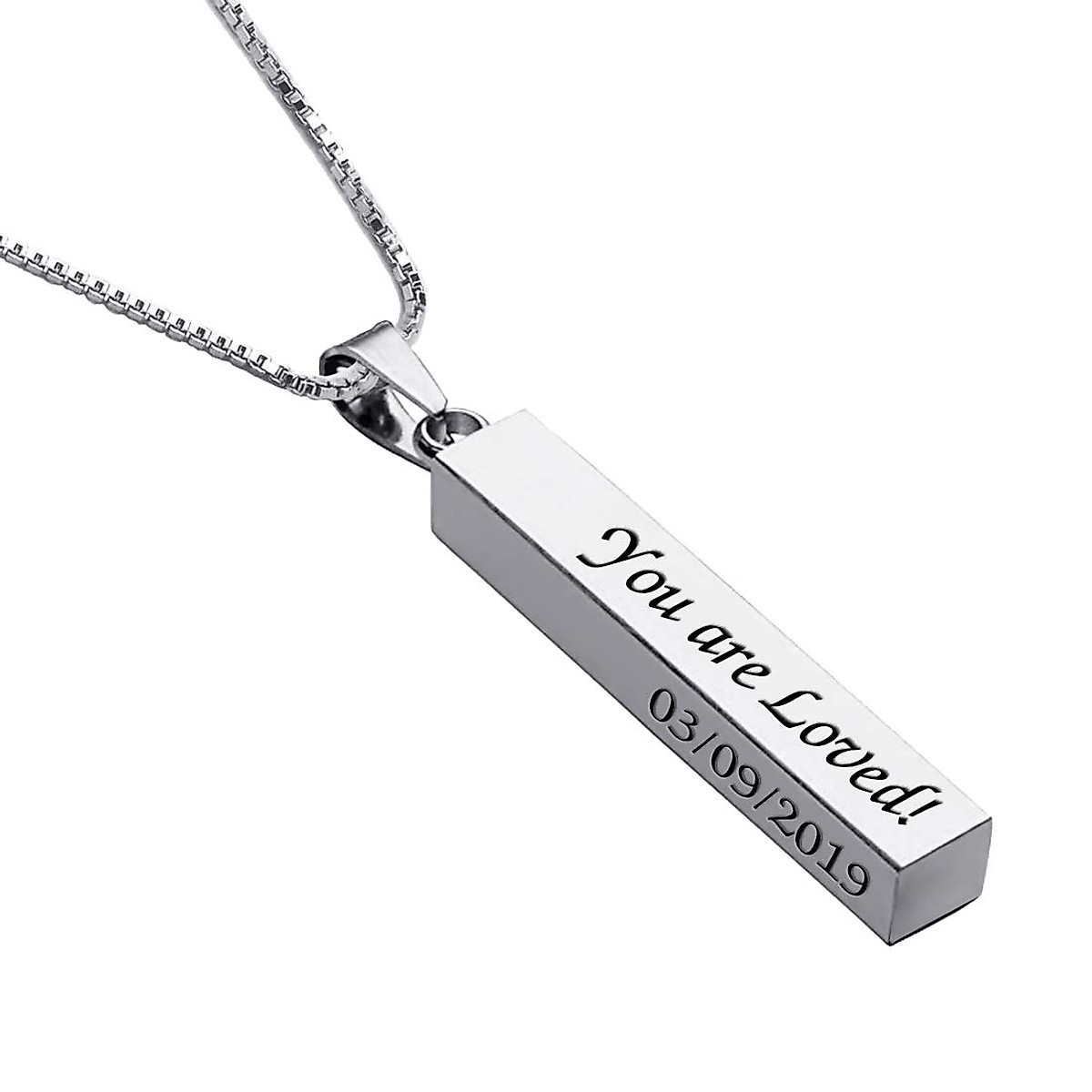 EVER2000 Personalized 3D Vertical Bar Necklace, Custom Necklace Engraved with Any Name Pendant Jewelry Gift
