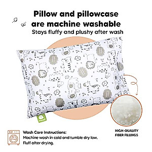 Toddler Pillow with Pillowcase - 13x18 My Little Dreamy Pillow, Organic Cotton Toddler Pillows for Sleeping, Kids Pillow, Travel Pillows, Mini Pillow, Nursery Pillow, Toddler Bed Pillow (KeaSafari)