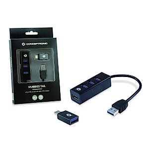 Conceptronic HUBBIES04B 4-Port USB 3.0 Hub and OTG Adapter for USB-C