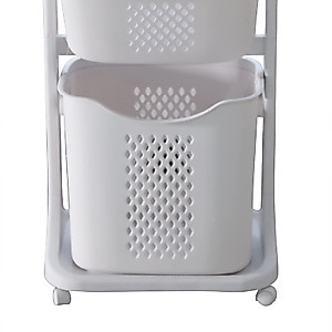 3 Tier Rolling Laundry Basket Cart with Wheels,Multipurpose Bathroom Laundry Rolling Laundry Sorter Hamper Storage Shelf Bin Removable Storage Basket with Handle for Bathroom Kitchen Laundry Room