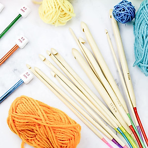 23 Pieces Tunisian Crochet Hooks Kit Including 12pcs 3-10 mm Bamboo Knitting Needle with Bead Carbonized Bamboo Needle + 11pcs 2-8 mm Multi Color Tunisian Afghan Aluminum Crochet Hooks