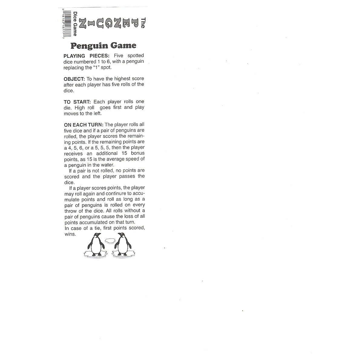 Koplow Games Penguin Dice Game with 5 Dice Travel Tube and Gaming Instructions