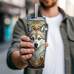 Pomsky Dog Art Nouveau Skinny Tumbler 20oz with Straw Insulated Water Bottle Gift