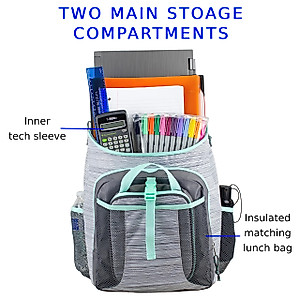 FUEL Top Loader Backpack with Lunch Box Combo – 18” Two Compartment Water Resistant Durable Adjustable Straps with Side Water Bottle Pockets 2 in 1 Set – Slate Grey