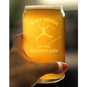 Best Skier - Beer Can Pint Glass - Unique Skiing Themed Decor and Gifts for Mountain Lovers - 16 oz Glasses
