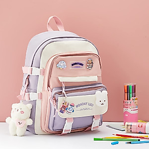 Kawaii Backpack For School Cute Aesthetic Kids Elementary Kindergarten With Kawaii Pin And Accessories Chains Mochilas Escolares Para Niñas Toddler Backpack For Girls, Purple