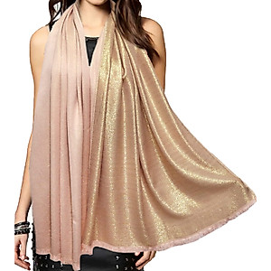 Gragengs Women's Sparkling Metallic Pashmina Shawls and Wraps Long Party Scarf Solid Color Two Tone,Rose Gold