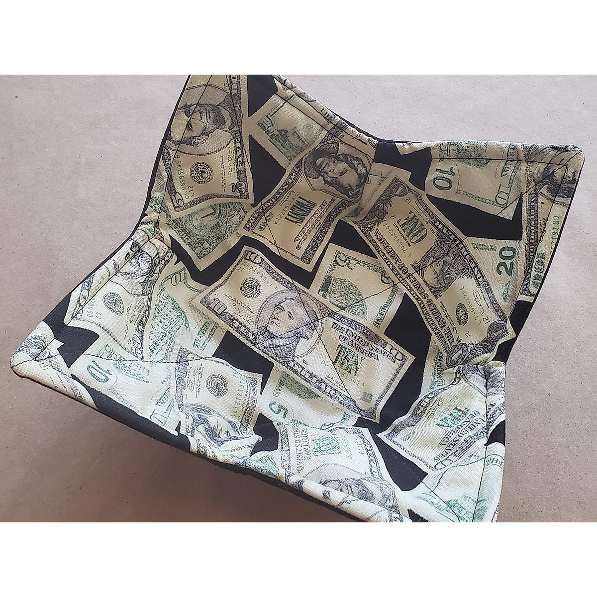 Money Microwave Bowl Cozy Cash Reversible Microwaveable Soup Potholder Bowl Buddy Dollar Bills Kitchen Linens Finance Econ Teacher Gifts Handmade Housewarming Hostess Gift Under 10