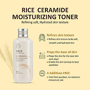The Face Shop Rice Ceramide Moisturizing Toner - Rice Extract Rice Toner for Face - Strengthens Skin Barrier - Hydrating Targets Dryness - Lightweight Face Moisturizer - Glow Essence Korean Skin Care