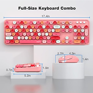 MOFII Wireless Keyboard and Mouse Combo, Pink Keyboard, 2.4GHz Retro Full Size with Number Pad & Cute Wireless Mouse for Computer PC Laptop Notebook Mac Windows XP/7/8/10 (Pink-Colorful)