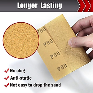 BOSHCRAFT 50 Pcs 1/4 Sheet Sandpaper, Premium Sand Paper 80/120/150/220/320/400 Grit Sandpaper Sheet Sand Paper Assortment for Wood Metal Automotive Palm Sanders 5.5" x 4.5"