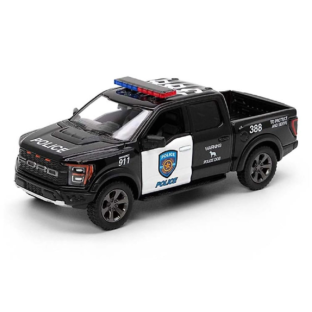 KiNSMART 2022 Ford F-150 Raptor Police Edition 5 Inch 1:46 Scale Die Cast Metal Model Toy Truck