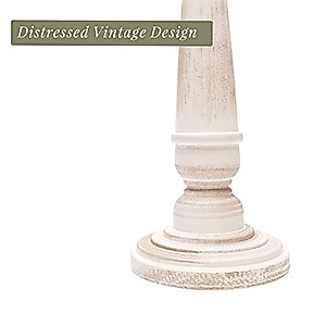 Barnyard Designs Rustic Pillar Candle Holder Stands, Tall Wood Candlestick Centerpieces for Table or Living Room Decor, White, Set of 3, (14", 11.5", and 9" Tall)