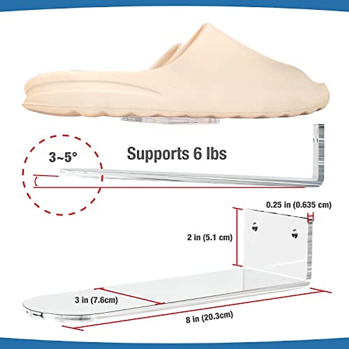 Import Nomad Unbound Shoe Shelves for Wall Floating Shelves (6 Pack) - Clear Floating Shoe Display Shoe Shelves for Wall - Two Install Methods, Durable & Strong.