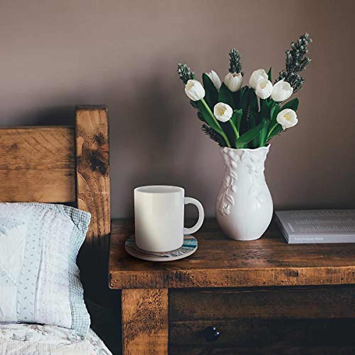 Ocean Beach Drink Coasters Absorbent Natural Ceramic Stone Bar Coasters Set of 4 - Cup Mat with Cork Backing, Housewarming Gifts for Home Kitchen Decorations Tropical Sunset Beach Ocean Wave Sea Water