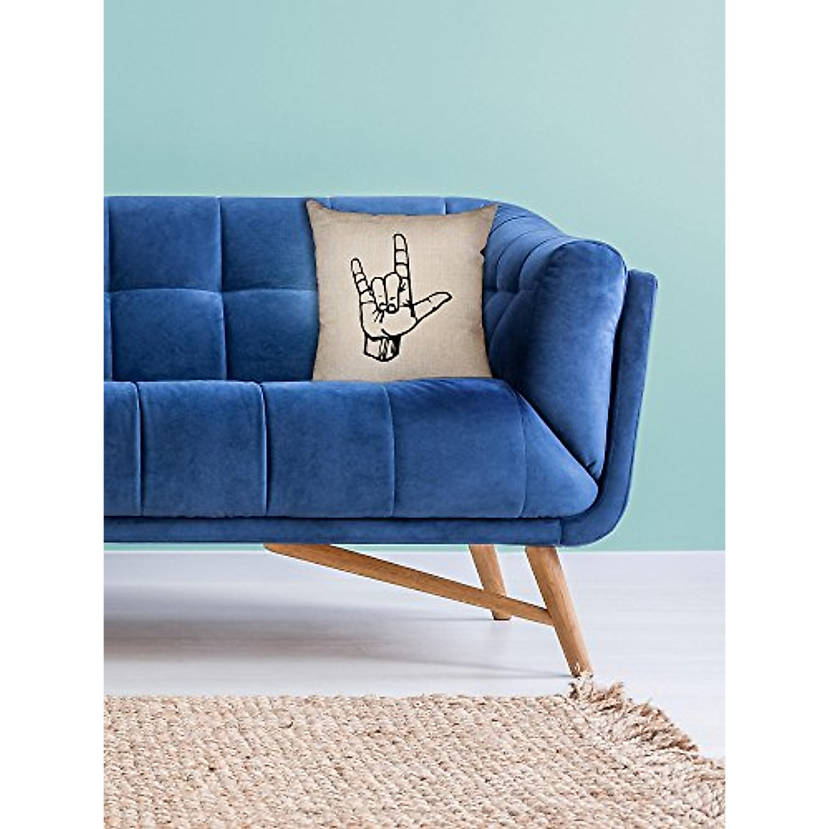 Hollywood Thread I Love You - Sign Language Symbol - ASL Decorative Linen Throw Cushion Pillow Case with Insert