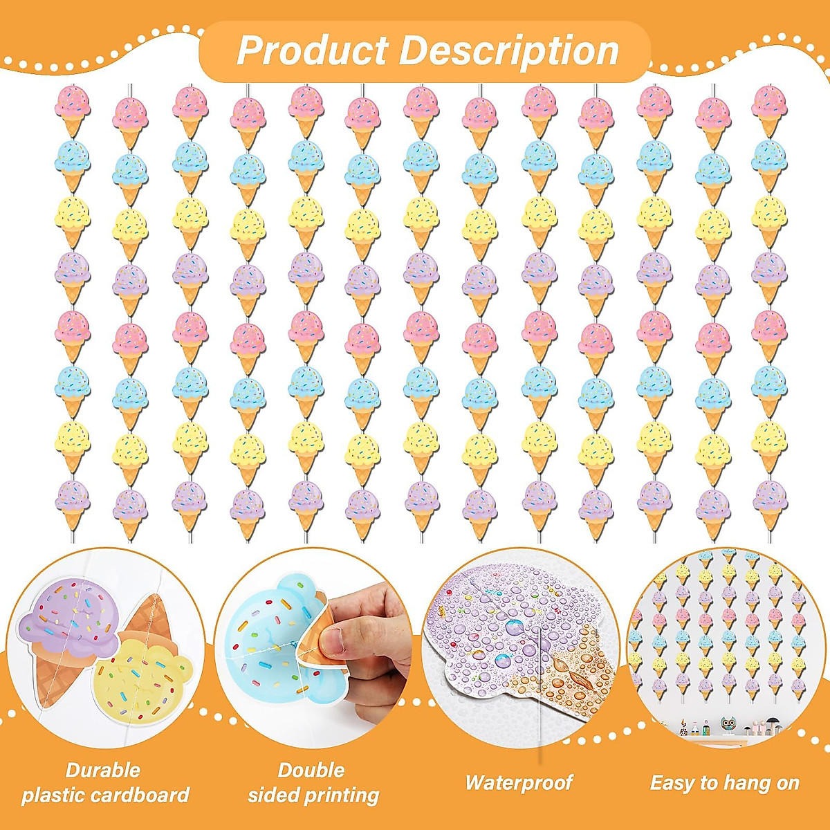 12 Pcs Ice Cream Banners Summer Party Decorations Garland Kit Ice Cream Hanging Swirl Beach Birthday Party String for Summer Beach Ice Cream Baby Shower 1st Birthday Girl Favor Party Supplies Decor