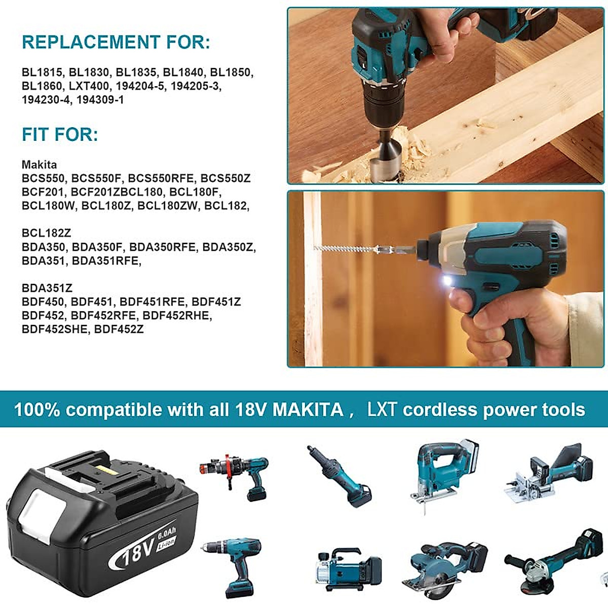 Fancy Buying [2Pack] 18V 6000mAh Replacement Battery for Makita BL1850 BL1815 BL1830 BL1835 BL1840 BL1860 LXT400 194204-5 194205-3 194230-4 194309-1