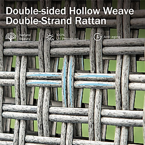 PHI VILLA 4 Piece Patio Furniture Set, 2 x Armchair, 1 x 3-Seat Sofa, 1 x Coffee Table, All Cushioned 5 Seats Outdoor Conversation Set for Lawn Garden Backyard
