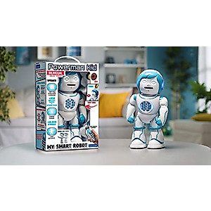 LEXIBOOK Powerman Kid - Educational and Bilingual English/Spanish Robot - Walking Talking Dancing Singing Toy - STEM Programmable Telling Creating Stories - Quizzes Shooting Discs for Kids - ROB90US