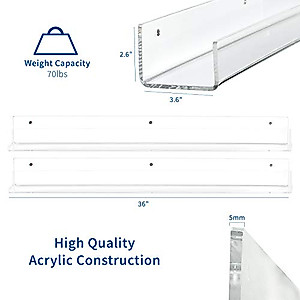 VIVO Dual Acrylic 36 inch Floating Bookshelves for Wall Display, Clear Organizer Shelves for Office, Kids Room, Nursery, and More 2-Pack, MOUNT-SF36C
