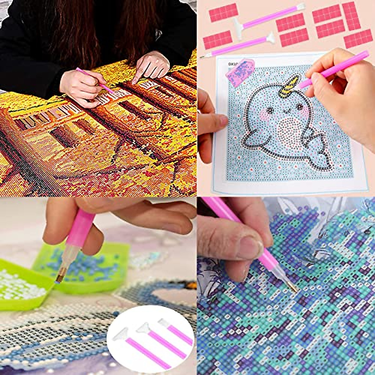 Diamond Painting Accessories & Art Tool-42 Diamond Painting Glue Clay-DIY Embroidery Wax Tacky Kit-3 Stitch Dot Paint Pen for Craft 5D Cross(64 Number Sticker,1 Tray,1 Tweezer,2 Clip,3 Seal Bag)