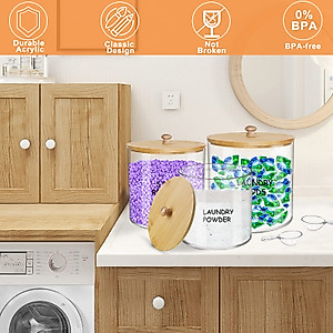 Large Capacity Laundry Room Organization Jars, 3 Pcs Acrylic Laundry Detergent Container with 2 Scoops & Labels, Clear Laundry Jars for Powder, Dryer balls, Pods,Scent Boosters, Laundry Room Storage