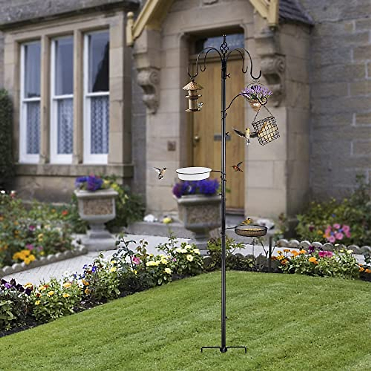 yosager Premium Bird Feeding Station Kit, 77" x 19" Bird Feeder Pole, Deluxe Multi Feeder Hanging Kit with Metal Suet and Bird Bath for Wild Birds Watching, Birdfeeder and Planter Hanger