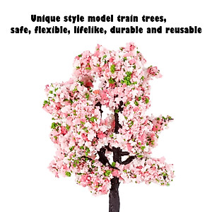 Yetaha 10PCS Pink Flower Model Tree Railway Train Diorama Garden Scenery Layout Architecture Trees for DIY Landscape, 11CM/4.33"