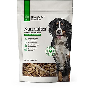 ULTIMATE PET NUTRITION Nutra Bites Freeze Dried Raw Single Ingredient Treats for Dogs, 4 Ounces, Bison Liver, Beef Liver, Chicken Liver (Chicken Liver)