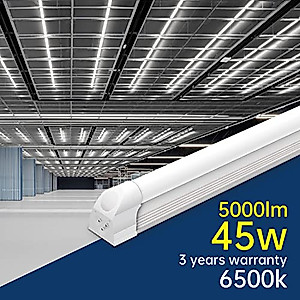 Barrina (Pack of 10 LED T5 Integrated Single Fixture, 8FT, 5000LM, 6500K (Super Bright White), 45W, Linkable LED Shop Light, Led Garage Light, Corded Electric with ON/Off Switch, ETL Listed