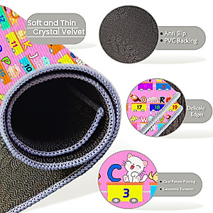 DoRlPIeY Kids ABC Pink Play Rug, Girl Alphabet Rugs with Numbers Animal Train and Road Shapes Learning Fun Educational Carpet, Playmat for Kid Bedroom Playroom 31x47 in Small Pattern