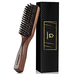 Mens Wild Boar Bristle Hair Brush for Men - Slick Back Hair Brush - Stiff Bristles for Thick Hair, Natural Black Walnut Wooden Handle Hairbrush, Beard Mustache Brush Comb by GAINWELL
