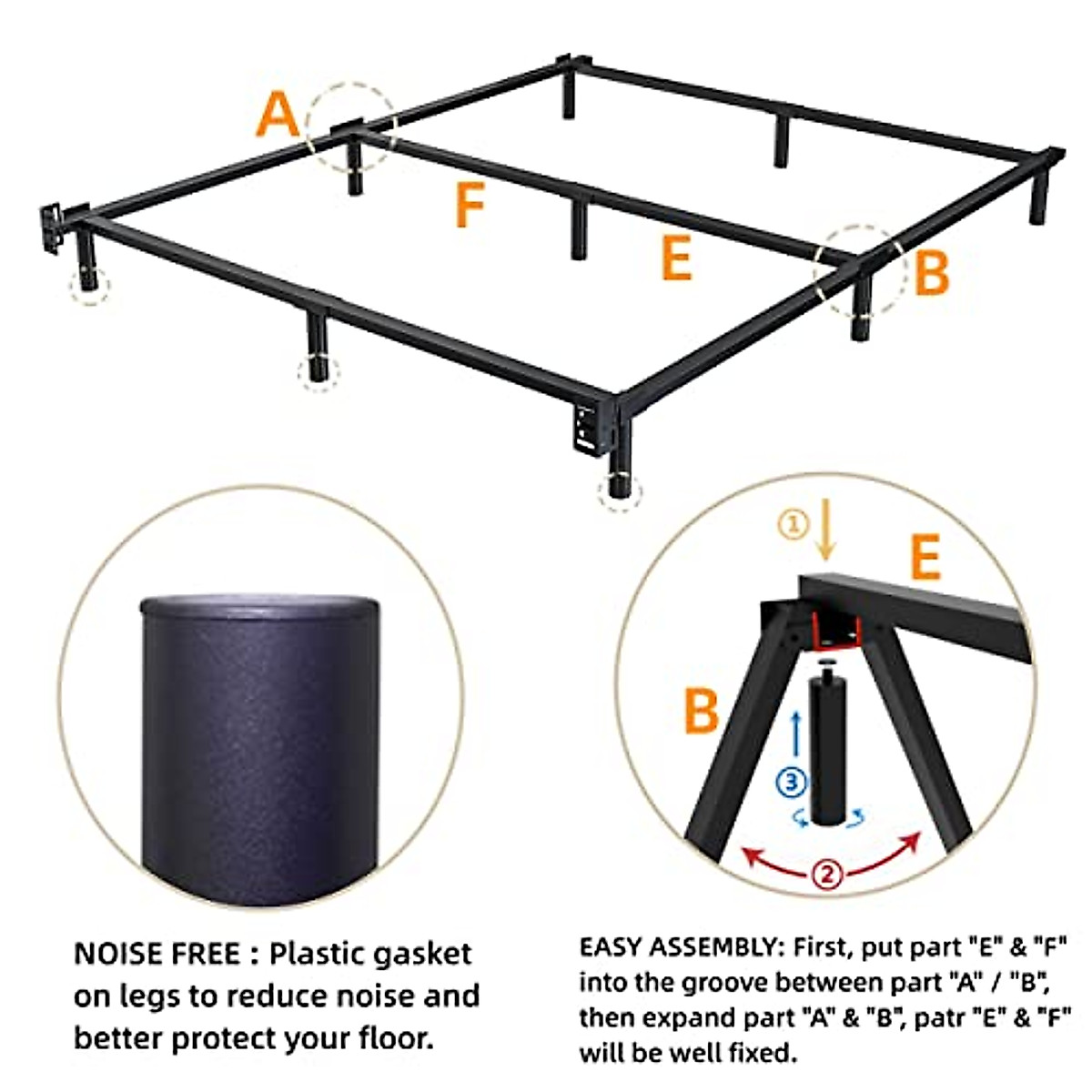 THEOCORATE Full Bed Frame, 7 Inch Metal Low Profile Bed, Box Spring Foundation, 9-Leg Support, Noise-Free, Easy Assembly, Black
