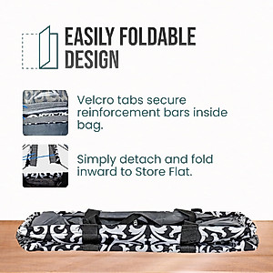 Lucazzi Extra Large Utility Tote Bag - Oversized Collapsible Reusable Wire Frame Rectangular Canvas Basket With Two Exterior Pockets For Beach, Pool, Laundry, Car Trunk, Storage - Damask Gray