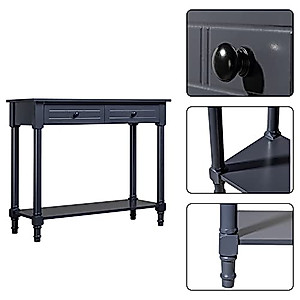 Karl home Console Table with 2 Drawers, Narrow Sofa Side Table Entryway Desk with Bottom Storage Shelf, TV Stand for Living Room Hallway Office, Navy Blue/Black 29.7" H