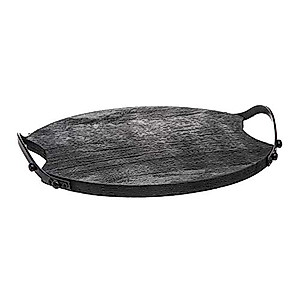 Godinger Black Wood Serving Tray, Charcuterie Platter Cheese Board with Metal Handles - Round