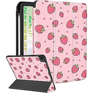 Uppuppy for iPad Air 5th/4th Generation Case 10.9, for iPad Pro 11 Inch Case Girls Cute Kids Women Folio Cover Pencil Holder Strawberry Design Girly Kawaii for Apple iPad Air 5/4 (2022/2020)/Pro 11"