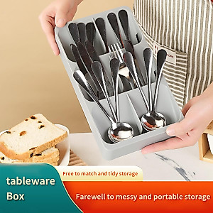 Mulikeer 6 Slots Silverware Cutlery Drawer Organizer, Kitchen Drawer Utensil Tray for Flatware, Cutlery, Spoon and Knives Drawer Storage Organization Keep kitchen Drawer Neat & Organized